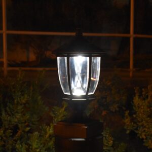 iGlow Brown Outdoor Solar Post Light Lamp Lantern Fixture w/ 3 Bright White SMD LED w/Dual Bases (6x6 and Hexagonal) Deck Cap Square Fence Garden Landscape Path PVC Vinyl Dual Purpose