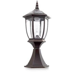 iGlow Brown Outdoor Solar Post Light Lamp Lantern Fixture w/ 3 Bright White SMD LED w/Dual Bases (6x6 and Hexagonal) Deck Cap Square Fence Garden Landscape Path PVC Vinyl Dual Purpose