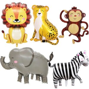 jungle animal balloons jungle safari birthday party decorations giant safari animal foil balloons for kids boys safari jungle baby shower birthday wild one zoo party decorations 5 pack