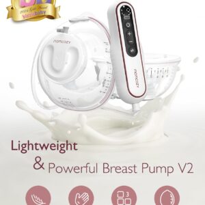 Momcozy Ultra-Light & Hands Free Breast Pump V2, Potent Wearable Pump with 27 Pumping Combinations, Low Noise Painless Portable Double Electric Pump, 17/19/21/24/27mm Flange