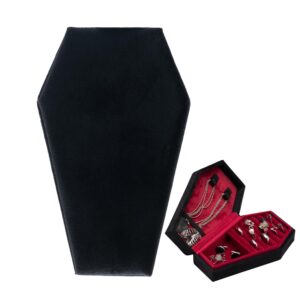 giftop velvet coffin jewelry travel case holder for gothic wedding ceremony,gothic jewelry organizer decoration (black and red)