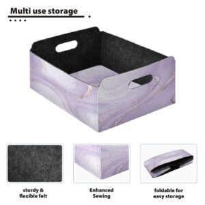 Kigai Purple Gold Marble Felt Collapsible Storage Baskets Rectangle with Handle Storage Bins Baskets Toys Storage Basket for Books Clothes Office Bedroom Tools Organise