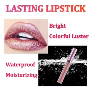 Shiny Metallic Satin Liquid Lipstick, Lipstick for Women Daily Use Moisturizing Lip Gloss, Long-Lasting Lipstick 24 Hour Waterproof Shiny Matte Non Stick Cup Lip Gloss, Colorful Long Wear Lipstick(06)