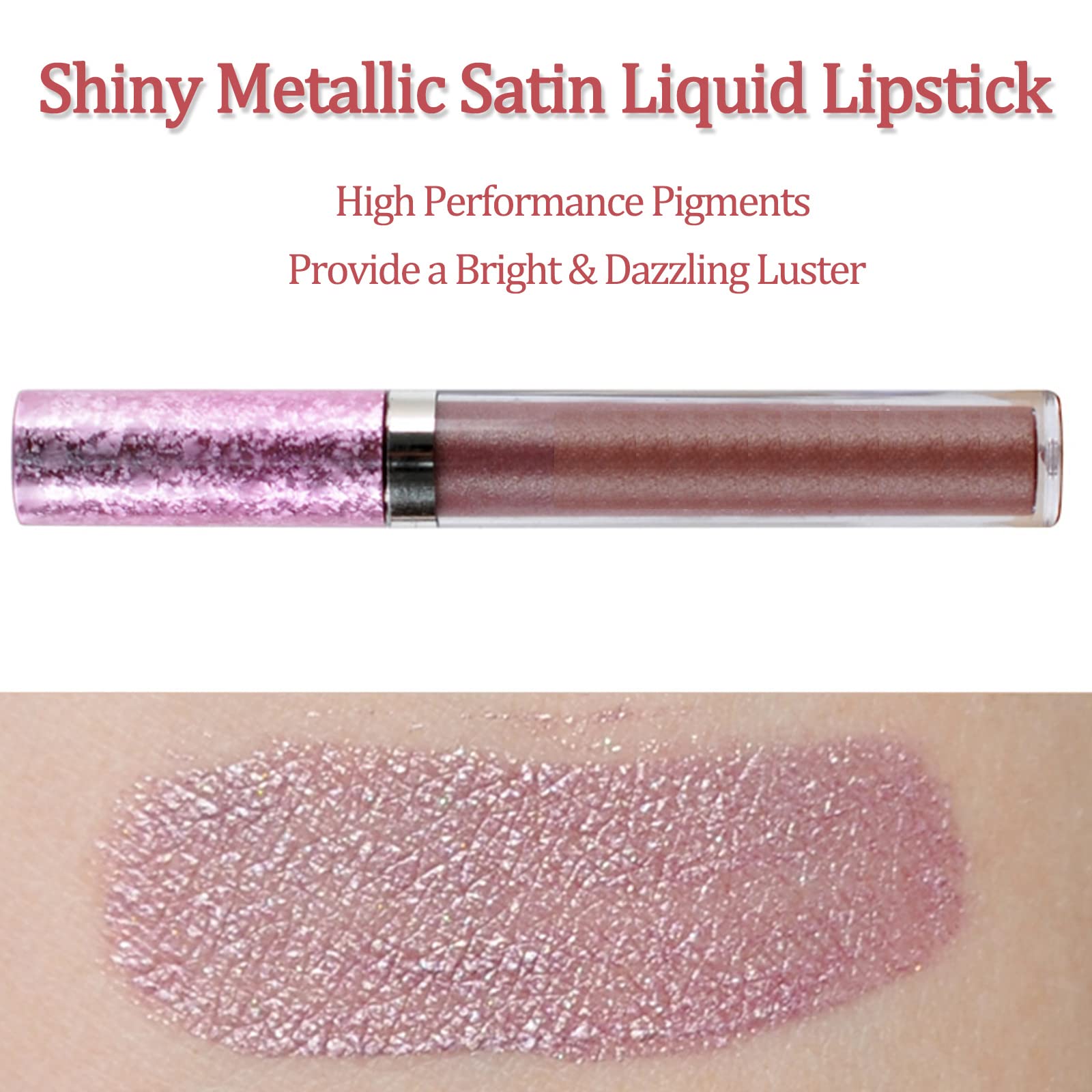 Shiny Metallic Satin Liquid Lipstick, Lipstick for Women Daily Use Moisturizing Lip Gloss, Long-Lasting Lipstick 24 Hour Waterproof Shiny Matte Non Stick Cup Lip Gloss, Colorful Long Wear Lipstick(06)