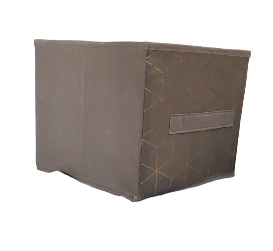 LLGT Set of 2 Fabric Collapsible Storage Cubes 9x9x8 Inch Gray and Gold for Dorm Rooms Homes Cars