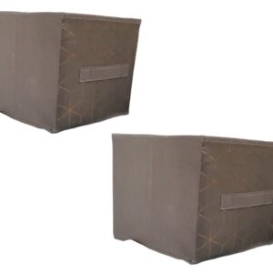 LLGT Set of 2 Fabric Collapsible Storage Cubes 9x9x8 Inch Gray and Gold for Dorm Rooms Homes Cars