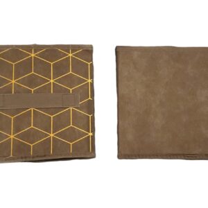 LLGT Set of 2 Fabric Collapsible Storage Cubes 9x9x8 Inch Gray and Gold for Dorm Rooms Homes Cars