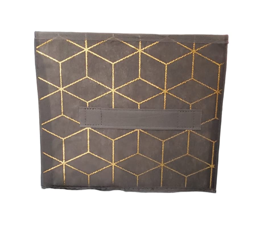 LLGT Set of 2 Fabric Collapsible Storage Cubes 9x9x8 Inch Gray and Gold for Dorm Rooms Homes Cars