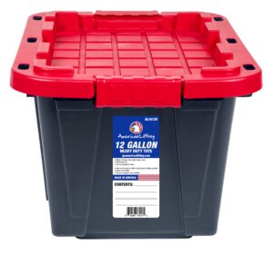 american lifting 12-gallon storage containers - tough with lids durable stackable - keep your belongings safe and organized - (4 pack - red)