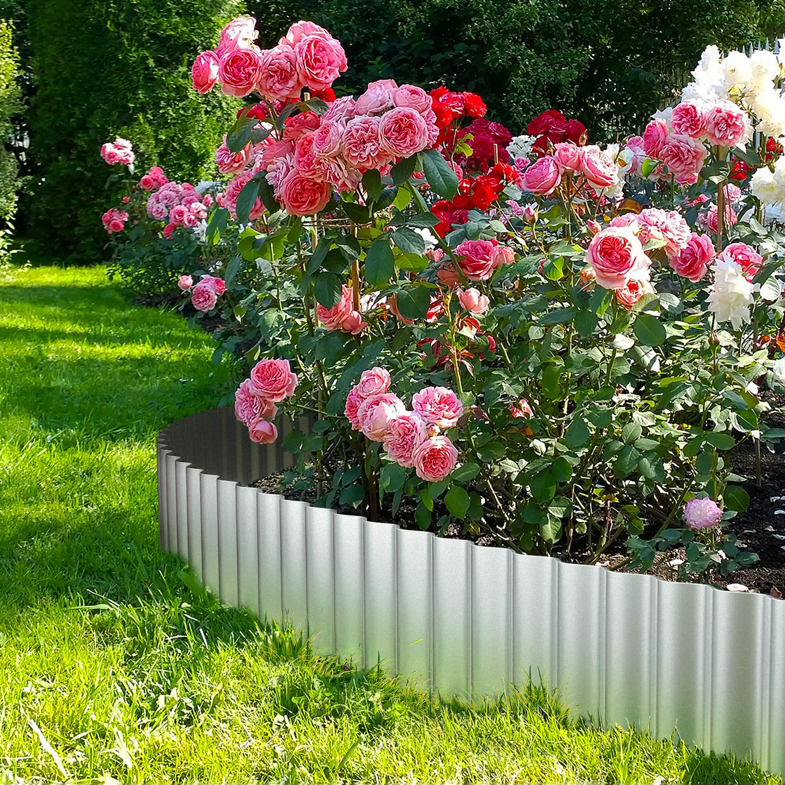 LAVEVE Corrugated Metal Garden Edging - Sturdy Border Perfect for DIY Flower Beds and Landscaping Borders (Silver, 8 Inch x 20FT)