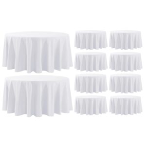 aocoz 10 pack white round tablecloth 120 inch tablecloths stain resistant decorative washable polyester table cloth for dining table banquets buffet parties and wedding, fits square or round table