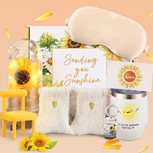 birthday gifts for women, get well soon self care gifts basket, care package for women,sunshine gifts for friends female, unique sunflower gifts box, thinking of you gift for her best friend sister