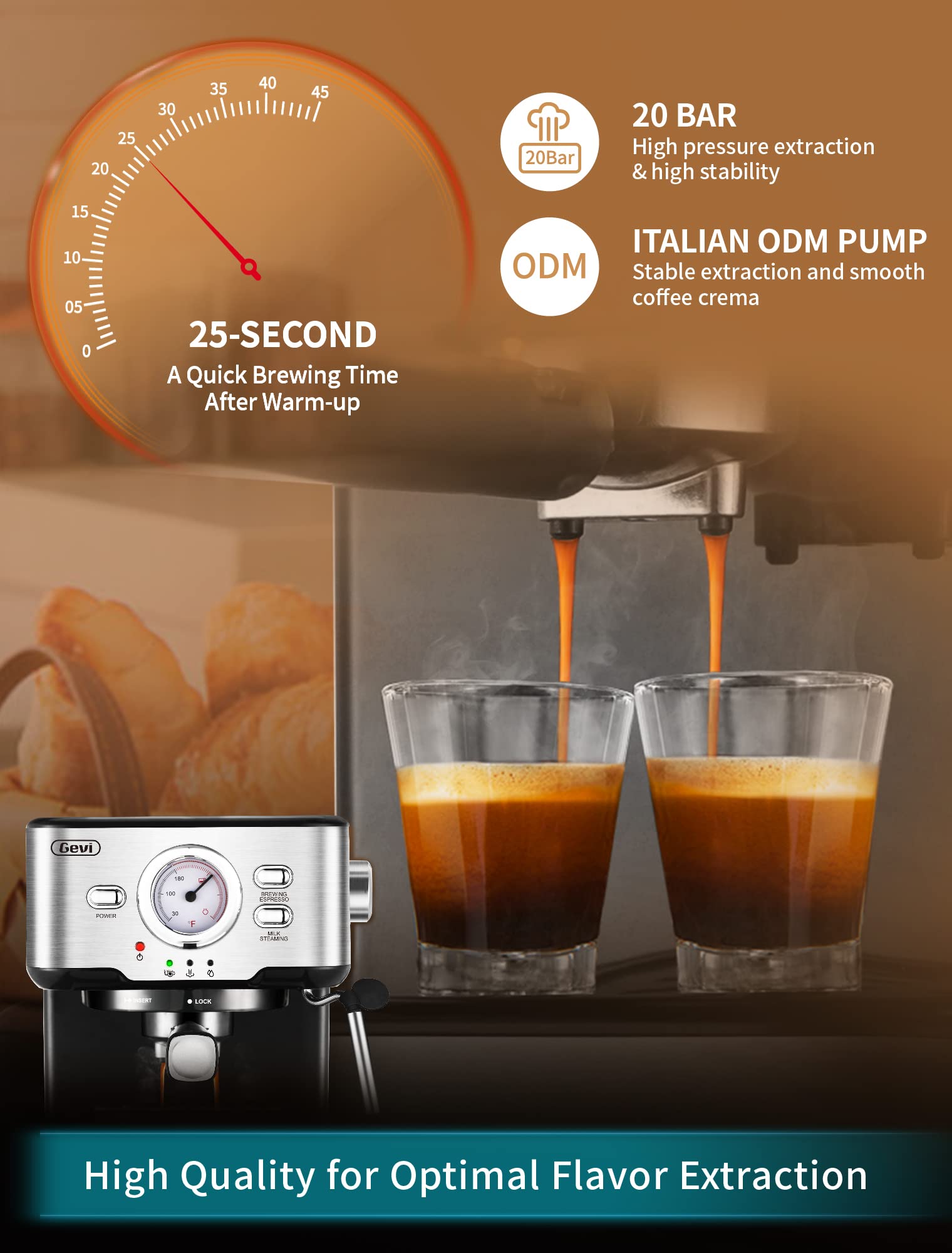 Gevi Espresso Machine, Espresso Maker with Milk Frother Steam Wand, Compact Espresso Super Automatic Espresso Machines for home Cappuccino, Latte, GECME403L-U