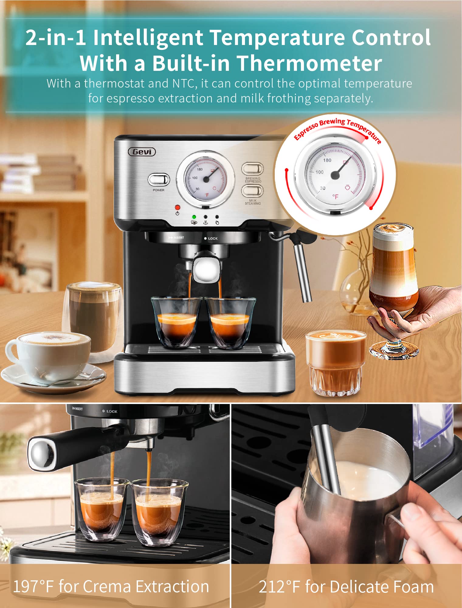 Gevi Espresso Machine, Espresso Maker with Milk Frother Steam Wand, Compact Espresso Super Automatic Espresso Machines for home Cappuccino, Latte, GECME403L-U