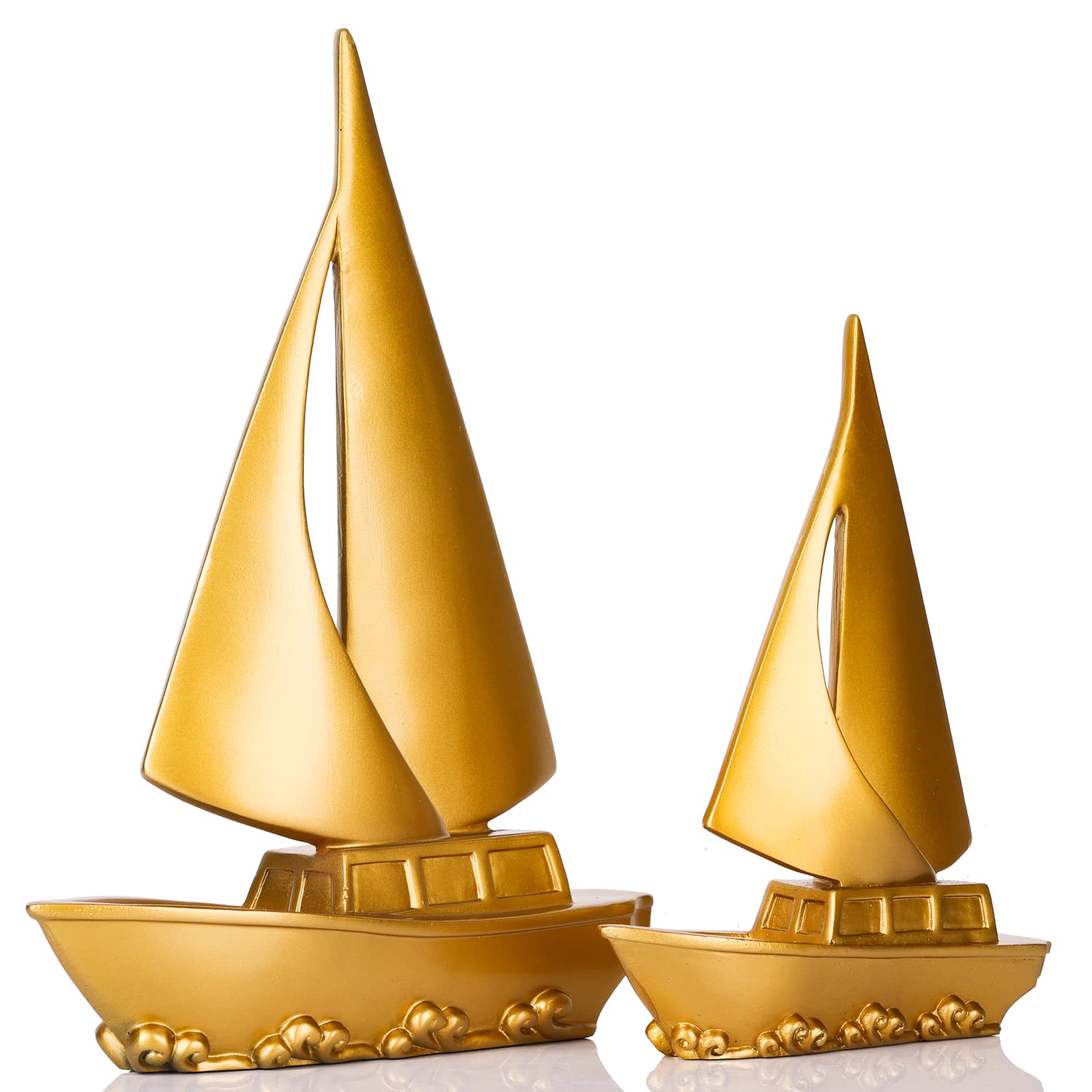 Gold Decor,2 Piece Golden Sail Boat Sculpture, Gold Modern Sculptures Home Deco,Golden Decor Ornament, Gold Decorations Statue Decor, Art Sculpture,Gold Gift Home Office Bathroom Shelf, Boat Sculpture