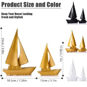 Gold Decor,2 Piece Golden Sail Boat Sculpture, Gold Modern Sculptures Home Deco,Golden Decor Ornament, Gold Decorations Statue Decor, Art Sculpture,Gold Gift Home Office Bathroom Shelf, Boat Sculpture