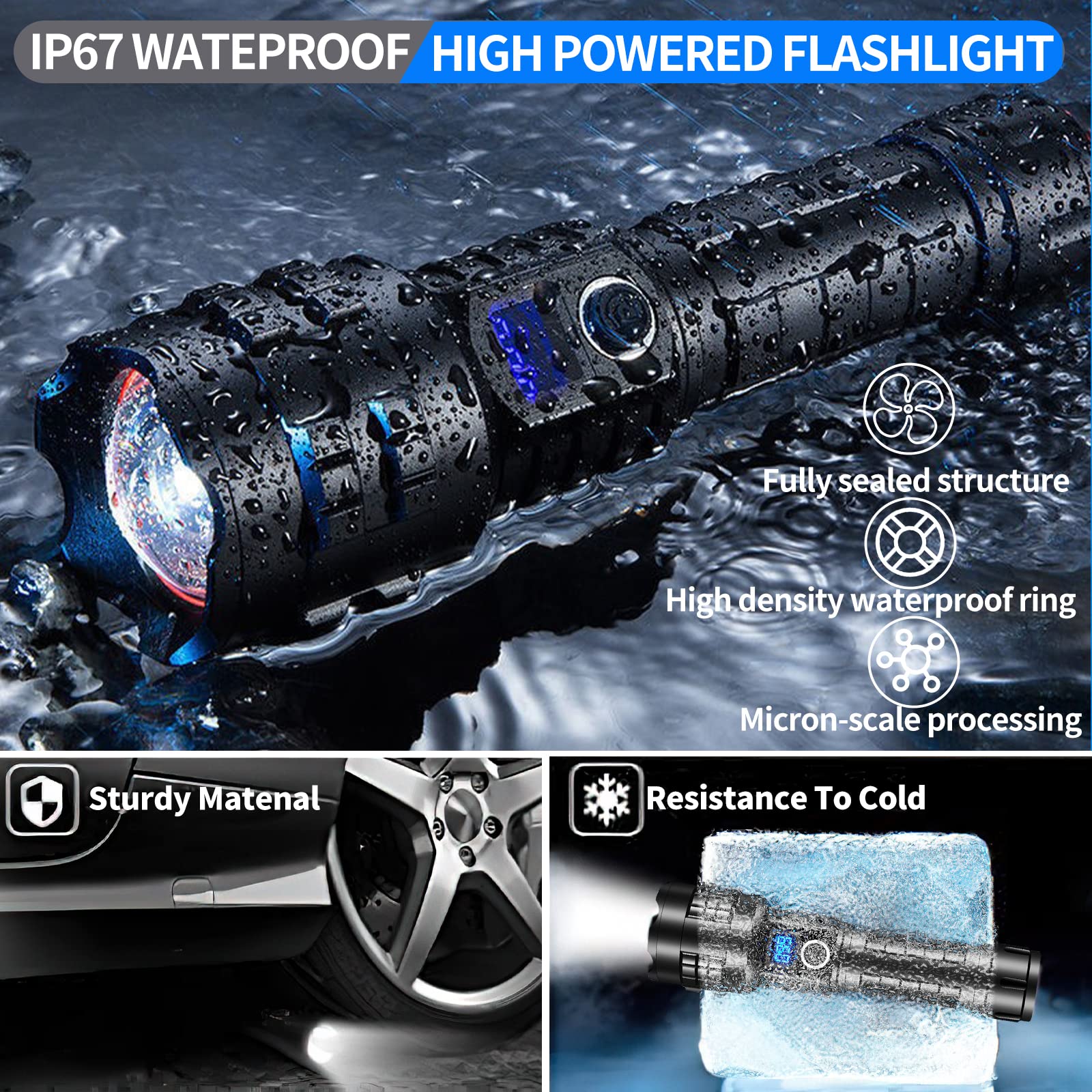 Rechargeable Flashlights High Lumens XHP99 990000 Lumens Brightest LED Tactical Flashlights Super Bright High Powered Flash Light, Powerful Handheld Hunting Flashlight for Emergency Hiking Battle