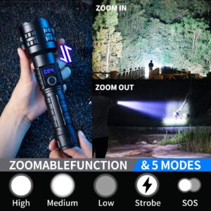 Rechargeable Flashlights High Lumens XHP99 990000 Lumens Brightest LED Tactical Flashlights Super Bright High Powered Flash Light, Powerful Handheld Hunting Flashlight for Emergency Hiking Battle