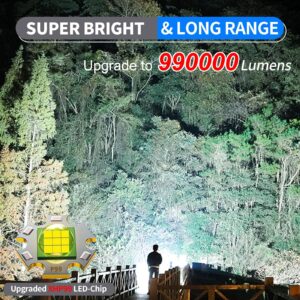 Rechargeable Flashlights High Lumens XHP99 990000 Lumens Brightest LED Tactical Flashlights Super Bright High Powered Flash Light, Powerful Handheld Hunting Flashlight for Emergency Hiking Battle