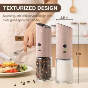 VUCCHINI Electric Gold Salt and Pepper Grinder Set - Adjustable Coarseness Automatic Pepper Mill Grinder - One Hand Automatic Operation Rechargeable Stainless Steel Salt Grinder Pink