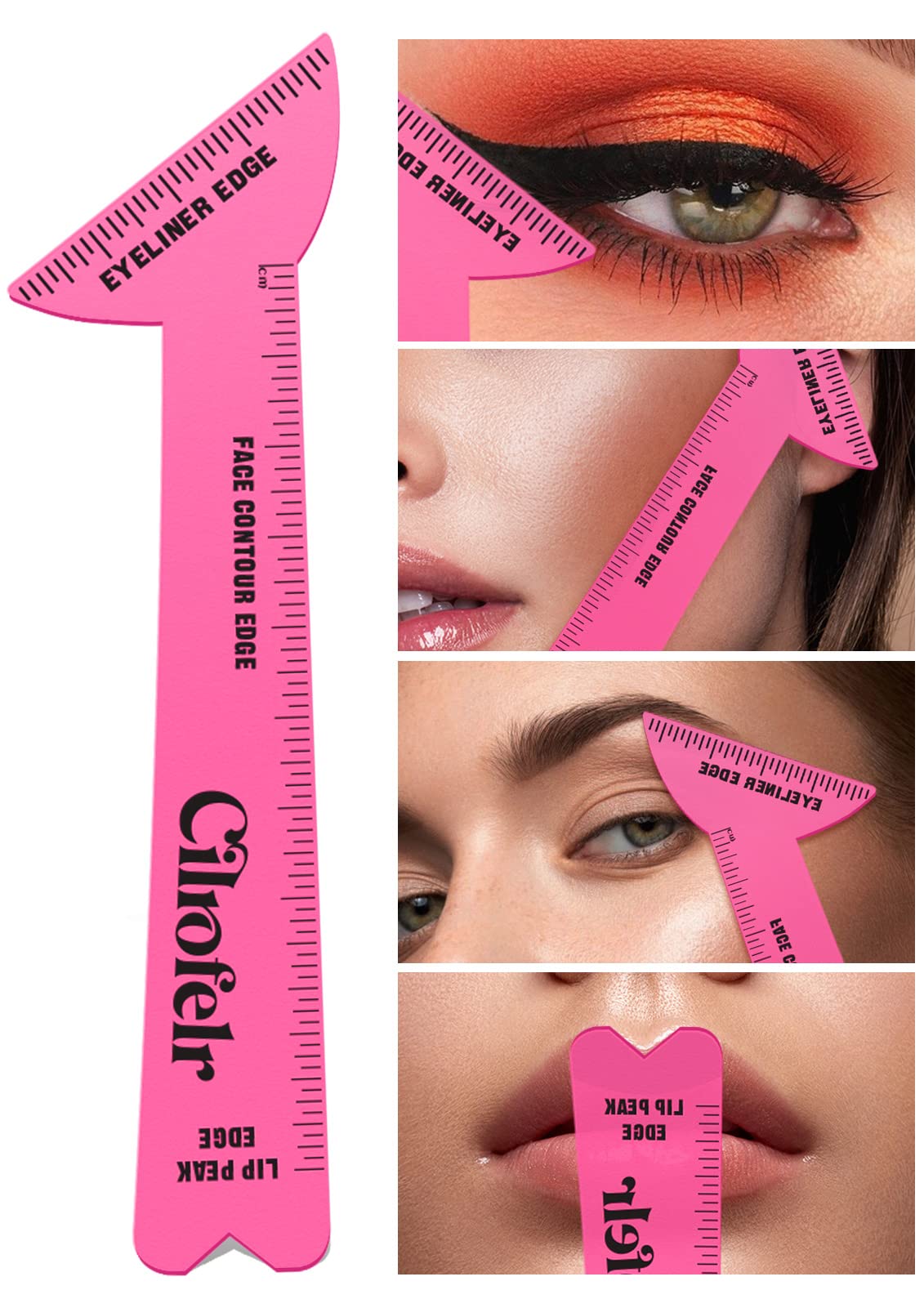 Cilrofelr 4 in 1 Eyeliner Stencils for Hooded Eyes, Reusable Eyeliner Stencils Tool, Multi-purpose Makeup Tool for Winged Eyeliner, Defined Eyebrows, Face Contour and Lip Line - Pink