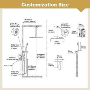 Shower System, HotQing 12 Inches High Pressure Shower Head with Rain Handheld Combo Set, Ceiling Mounted Dual Shower Head System, Bathroom Shower Faucet Set Rough-in Valve Body and Trim Brushed Gold