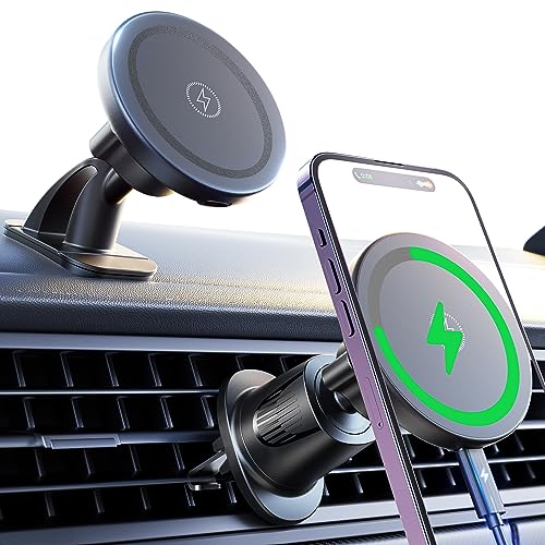 SUPERONE for MagSafe Car Mount Charger, MagSafe Wireless Car Charger 15W Fast Charging Magnetic Phone Holder [2024 Upgraded Strongest Magnet] Only for iPhone 15 14 13 12 Pro Max Plus Mini MagSafe Case