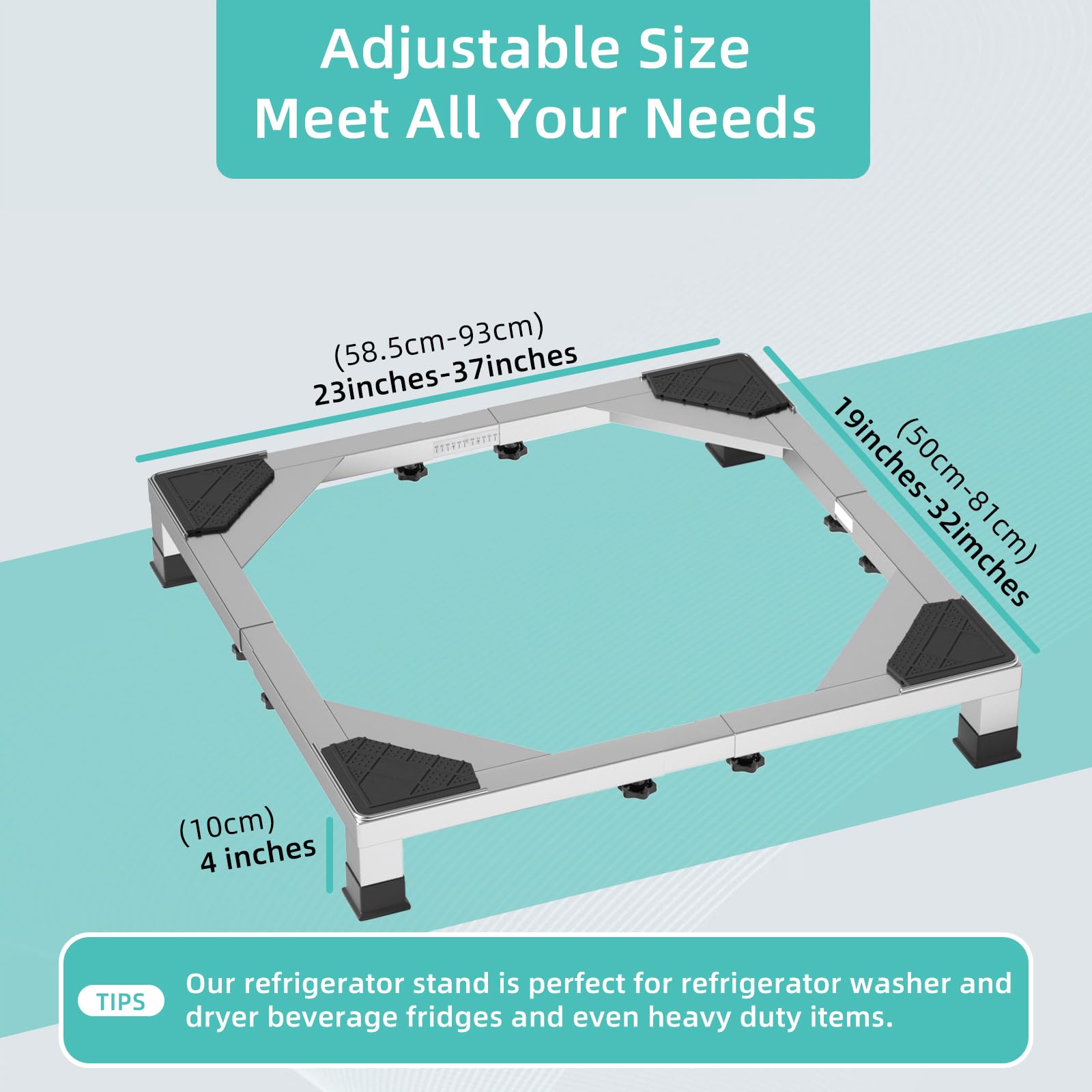 ANBase Heavy Duty All Stainless Steel Fridge Stand Universal Adjustable Washing Machine Refrigerator Stand Base 4 Sturdy Feet for Refrigerator,Washing Machine,and Dryer(Large)