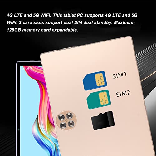 Tablet 10.1 inch Android 12 Tablet, 8GB RAM and 256GB ROM, Octa Core CPU, 5G WiFi, Support 4G Communication Network, Dual 16MP and 8MP Camera, Gold