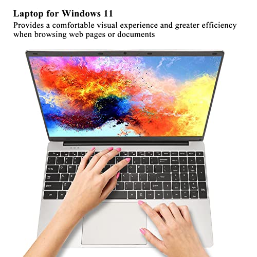 Acogedor 15.6 Inch Full HD Windows 11 Laptop, 16GB RAM and 256GB SSD, with Fingerprint Unlock, Backlight Keyboard, Webcam, Quad Core CPU with 4 Threads, Silver