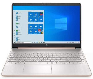 hp 15-ef1073wm, 15.6" hd screen, amd athlon silver 3050u, 4 gb ddr4 memory, 128 gb ssd, 1-year office 365, win 10 home s mode, rose gold