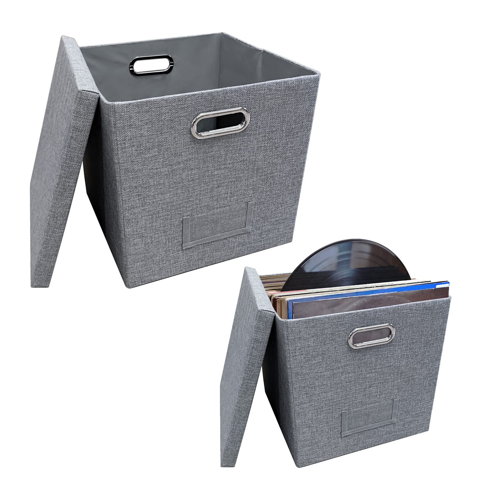 Riomijun Vinyl Record Storage Box with Lids 12inch Records Organizer Boxes for Album Holder Storage Crate(2pcs)