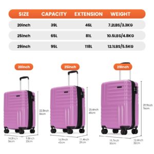 PRIMICIA GinzaTravel 3-Piece Luggage Sets Expandable Suitcases with 4 Wheels PC+ABS Durable Hardside Luggage sets TSA lock (Purple, 3-Piece Set(20"/25"/29"))