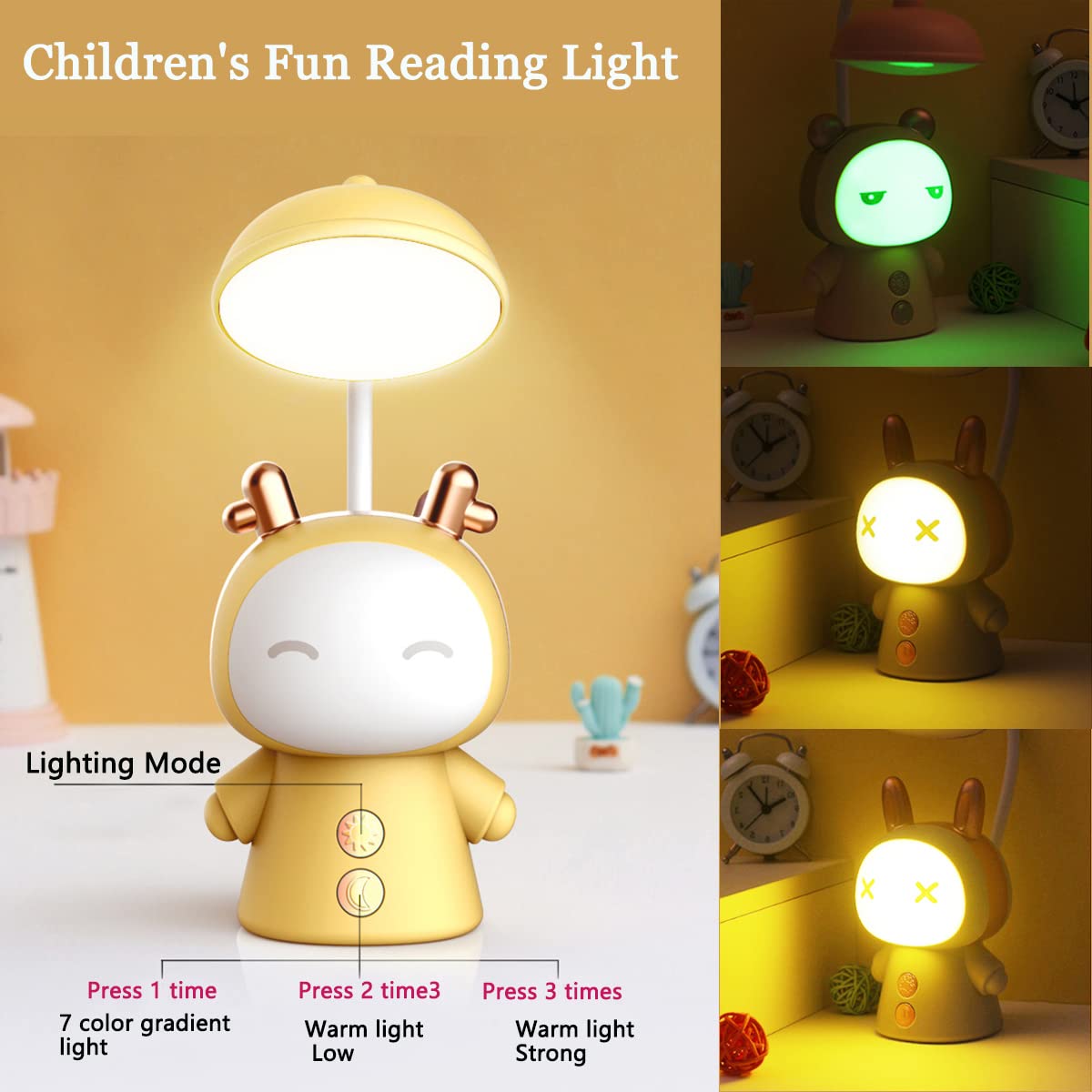 Cartoon Led Desk Lamp Learning Folding Rechargeable Eye Protection Student Children Fun Cute Reading Night Light Bedside Gradient