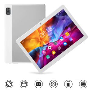 EBTOOLS 5G WiFi Tablet, 10.1in 6GB 128GB Screen Silver Tablet, MT6592 10 Cores Calling Tablet with Dual Cameras for Android 12 100 to 240V