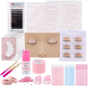 embagol lash practice kit for beginners professional lash mannequin head with replacement eyelids, glue rings, lash glue remover tweezer eyelash extensions training school supplies