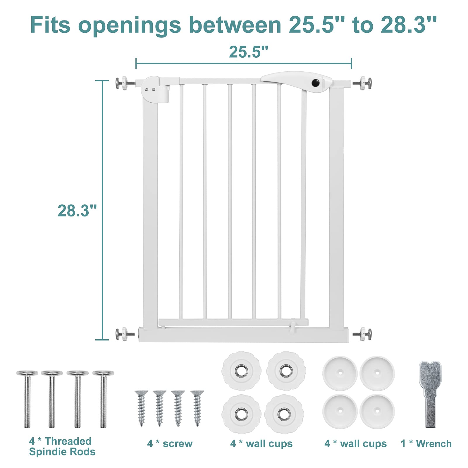 Baby Gate for Stairs, 29.9" High Safety Pet Gates for Dogs, Fits Between 25.5" and 28.3", Easy Walk Safety Gates for Baby, Easy Install Pressure/Hardware Mounted Dog Gates for House Indoor