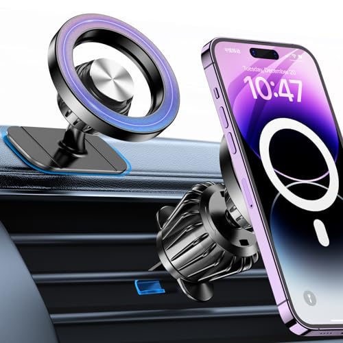 for iPhone Magsafe car Mount【20 Strong Magnets】Magnetic Phone Holder for Car Dashboard【360° Rotation】Hands Free Car Phone Holder Mount Dash Fit iPhone 15 14 13 12 Pro Max Plus MagSafe Car Accessories