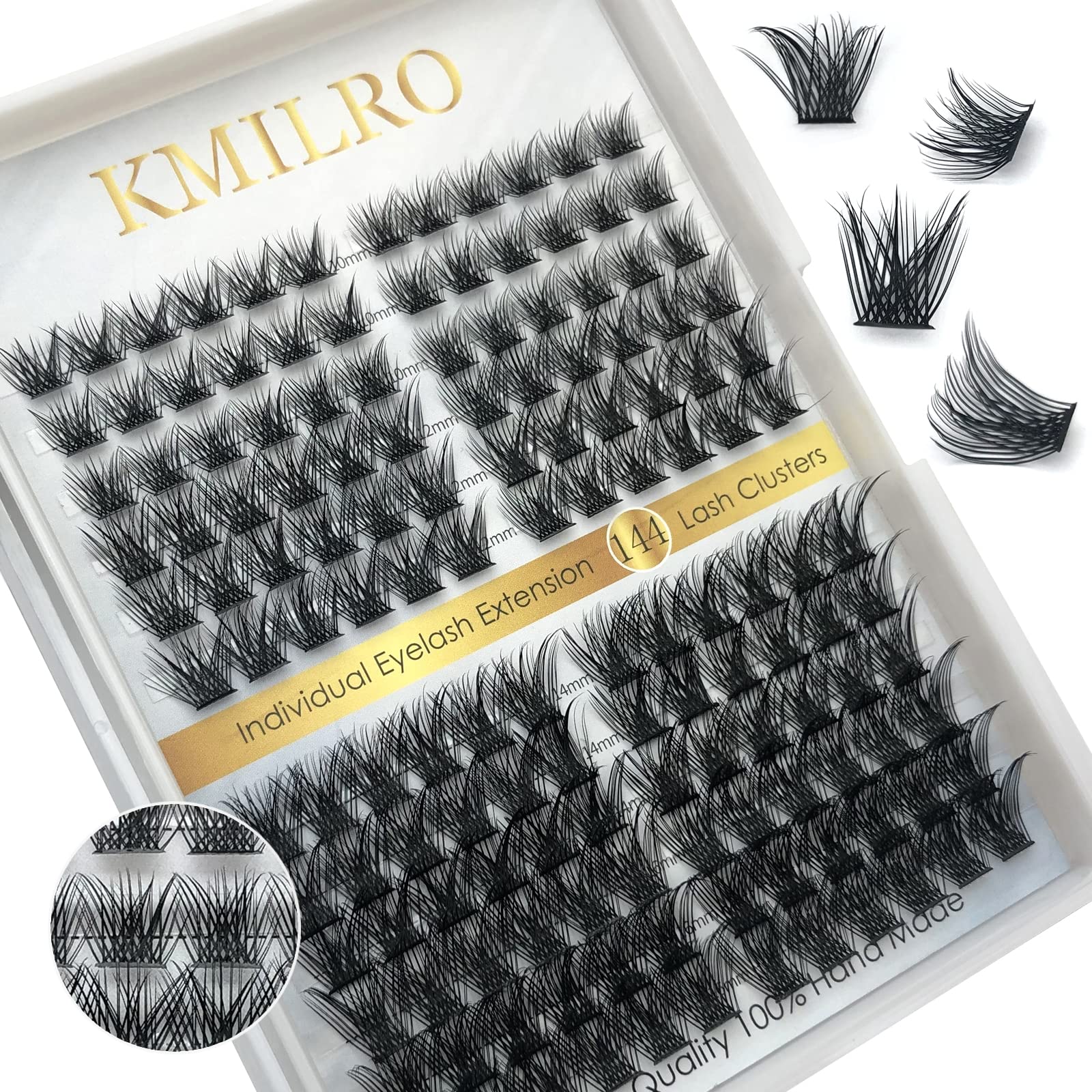 Lash Clusters 144 Pcs Cluster Lashes DIY Eyelash Extensions C D Curl 10-16mm Mega Volume Fluffy Individual Lashes Wispy Eyelashes DIY at Home, by Kmilro (Volume, 0.07C-10-16mm Mix)