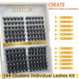 Lash Clusters 144 Pcs Cluster Lashes DIY Eyelash Extensions C D Curl 10-16mm Mega Volume Fluffy Individual Lashes Wispy Eyelashes DIY at Home, by Kmilro (Volume, 0.07C-10-16mm Mix)