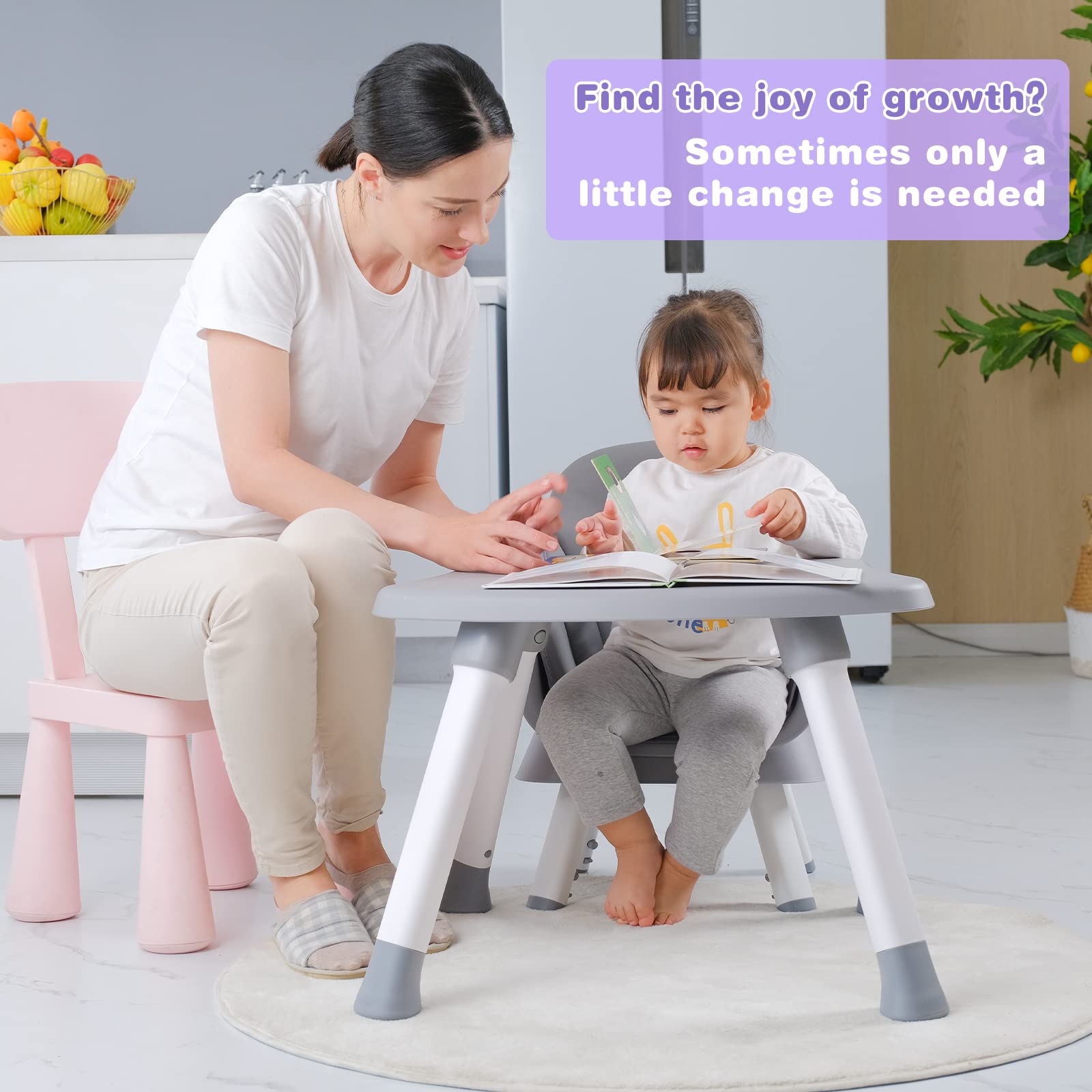 ZEBRATER Baby Highchair,8 in 1 Highchair for Babies and Toddlers,Convertible HighChair for Baby, Kids Learning Table,Building Block Table,Kids Stool Table Chair Set with Removable Tray(Grey)…