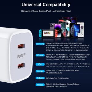 25W Type C Charger Block, USB C Cube Dual Port USB C Wall Adapter C Wall Charger Box Fast Charging Brick for Samsung A15 5G/S24 Ultra/S23/S22FE/S21/A03s/A53, iPhone 15/14/13/12/11/SE/X,Pixel 8 Pro