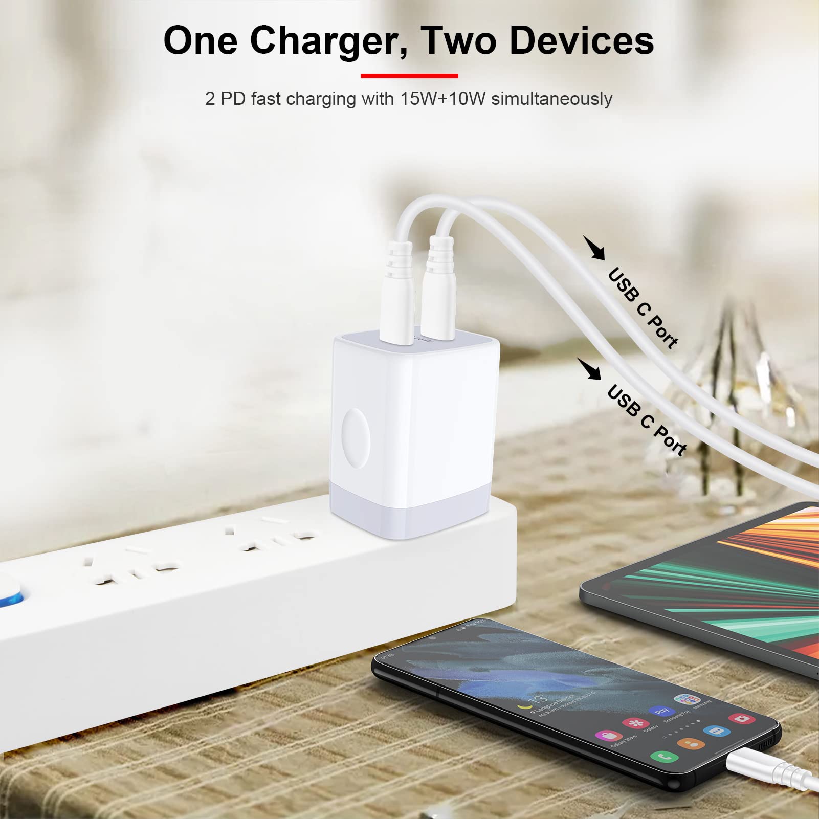 25W Type C Charger Block, USB C Cube Dual Port USB C Wall Adapter C Wall Charger Box Fast Charging Brick for Samsung A15 5G/S24 Ultra/S23/S22FE/S21/A03s/A53, iPhone 15/14/13/12/11/SE/X,Pixel 8 Pro