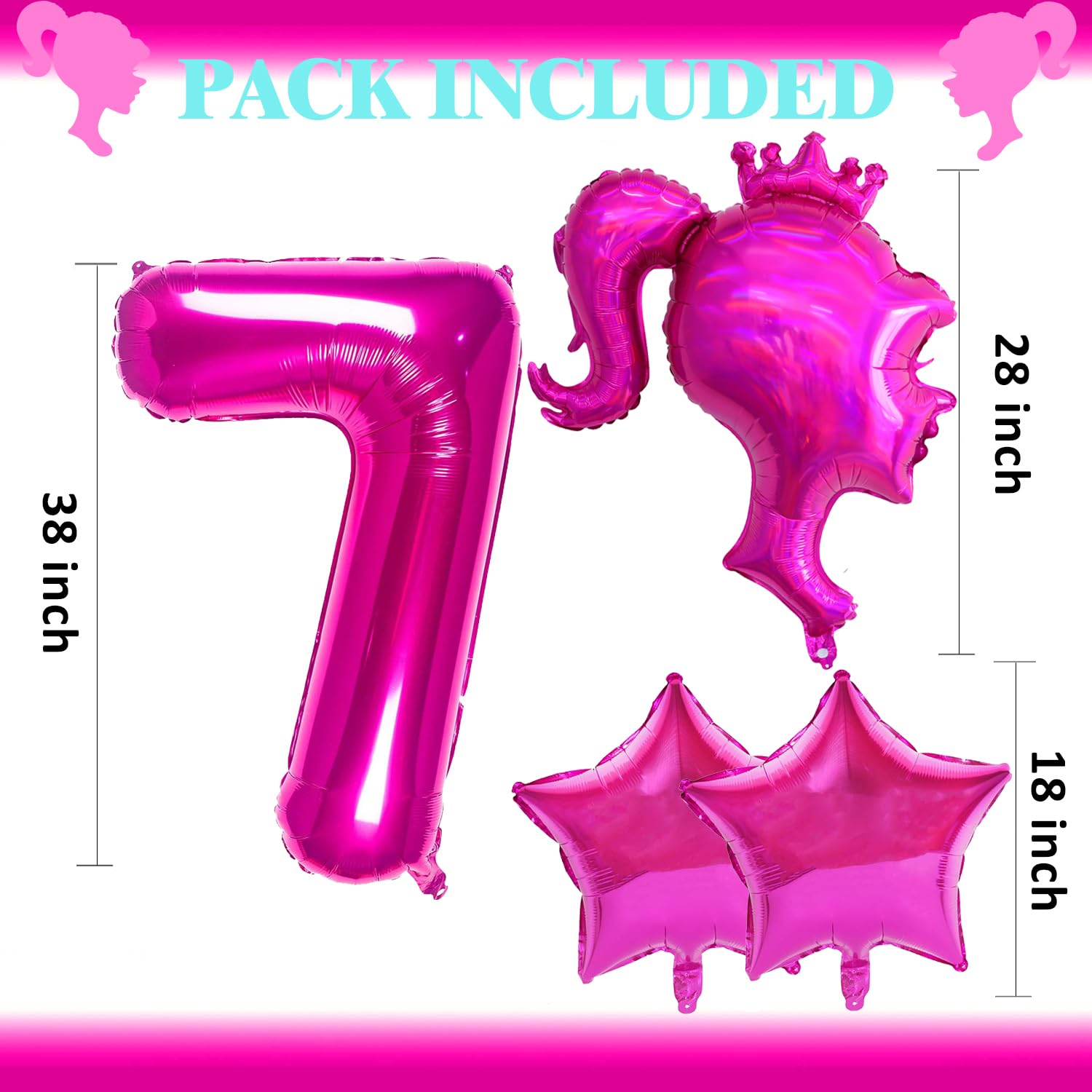 7 PCS Pink Balloon Pink Girl Balloons Hot Pink Balloon for Pink Princess Doll Theme Party Girl Birthday Baby Shower Princess Themed decorations