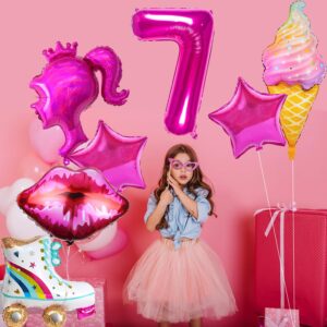 7 PCS Pink Balloon Pink Girl Balloons Hot Pink Balloon for Pink Princess Doll Theme Party Girl Birthday Baby Shower Princess Themed decorations