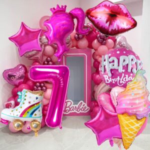 7 PCS Pink Balloon Pink Girl Balloons Hot Pink Balloon for Pink Princess Doll Theme Party Girl Birthday Baby Shower Princess Themed decorations