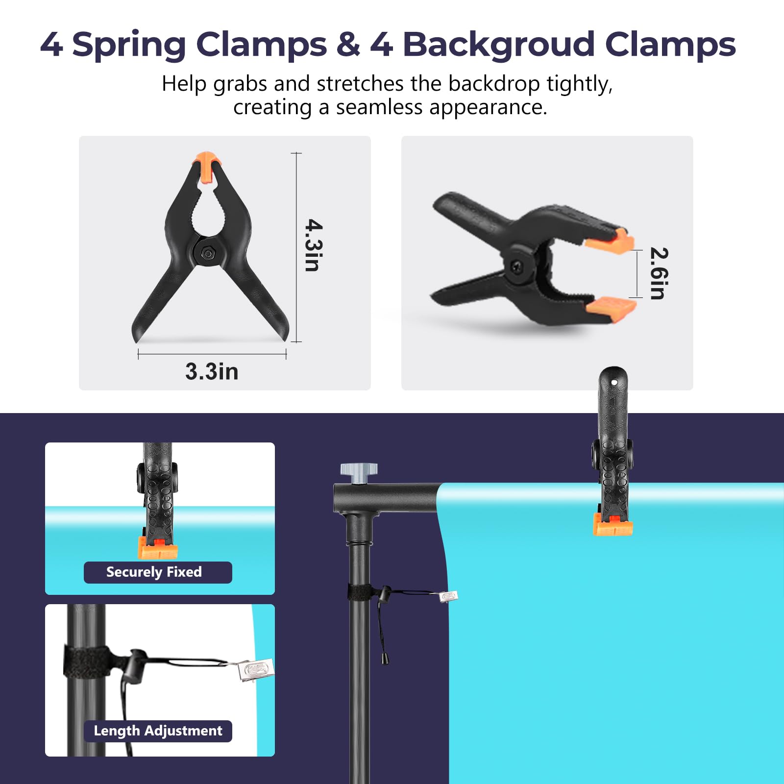 Aureday Backdrop Stand, 10x10Ft Adjustable Photo Backdrop Stand Kit with 4 Crossbars, 6 Spring Clamps, 6 Background Clamps, 2 Weight Bags and Carrying Bag for Parties/Wedding/Photography/Decoration