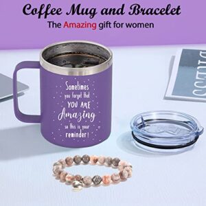 Inspirational Mug for Women, Encouragement Cheer Up Gift, Motivation Gifts for Daughter Wife Friend Girlfriend Birthday, Purple Gift, 12oz Coffee Mug And Natural Stone Bracelets Set