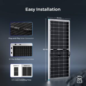 Renogy Bifacial 220 Watt 12 Volt Solar Panel Monocrystalline Rigid High-Efficiency PV Module Power Charger for RV Marine Rooftop Farm Battery and Other Off-Grid Applications