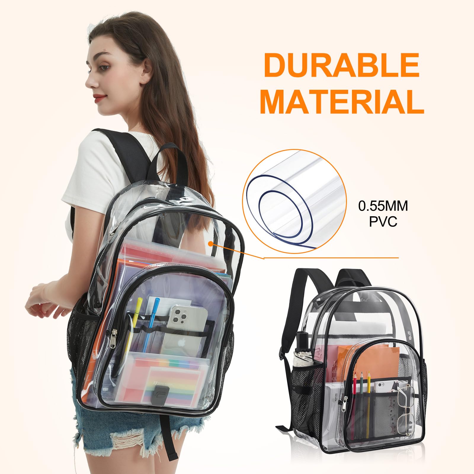 Clear Backpack Heavy Duty for School 17Inch Large Clear Bookbag for Adults Kids See Through Backpack with Wider Shoulder Straps for Concert Sport Work Games